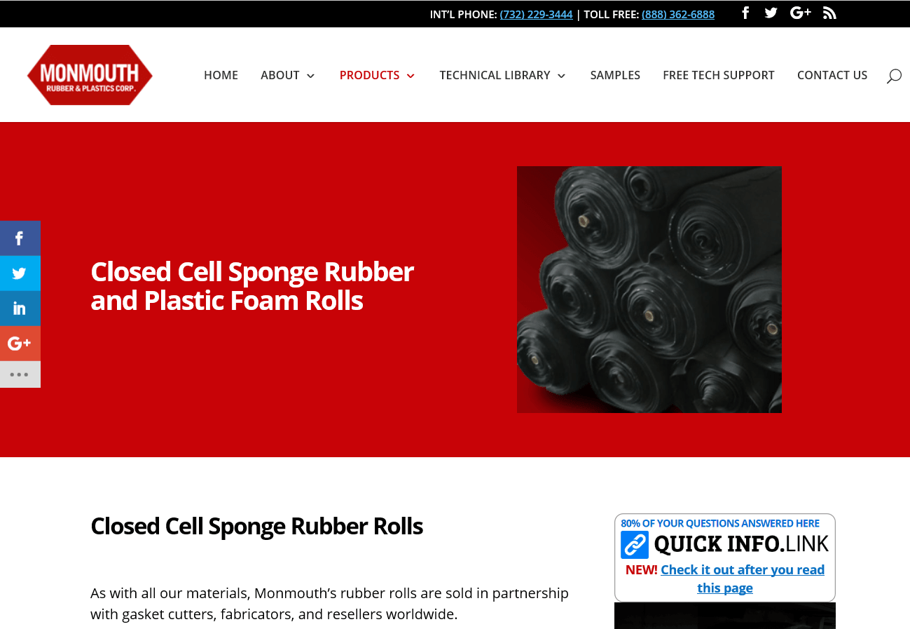 Rubber Rolls – Closed Cell Sponge Rubber - Monmouth Rubber & Plastics